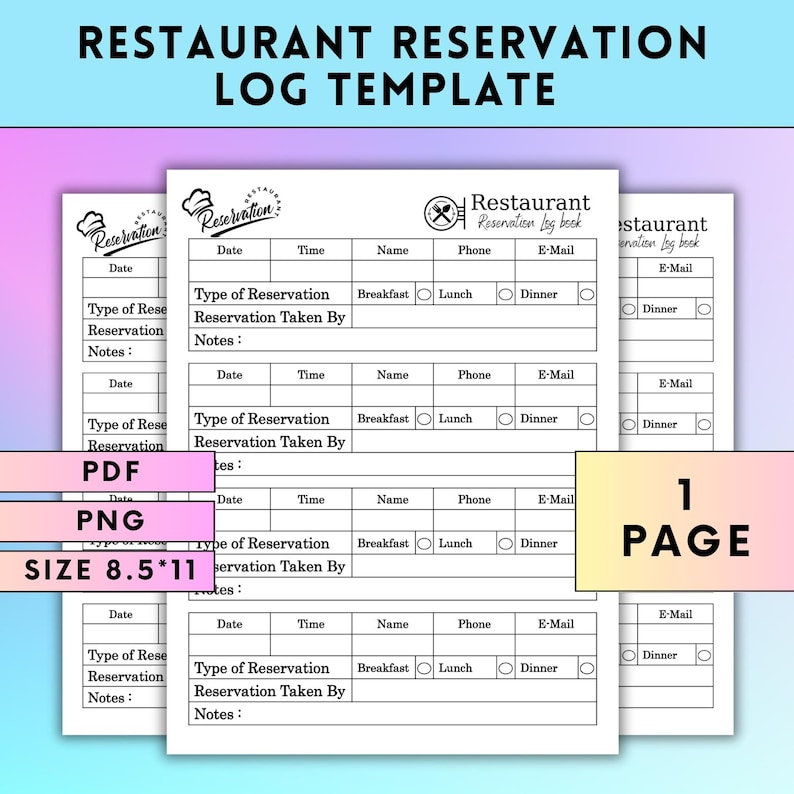 Restaurant Reservation Log Template: Table Reservation Form ...