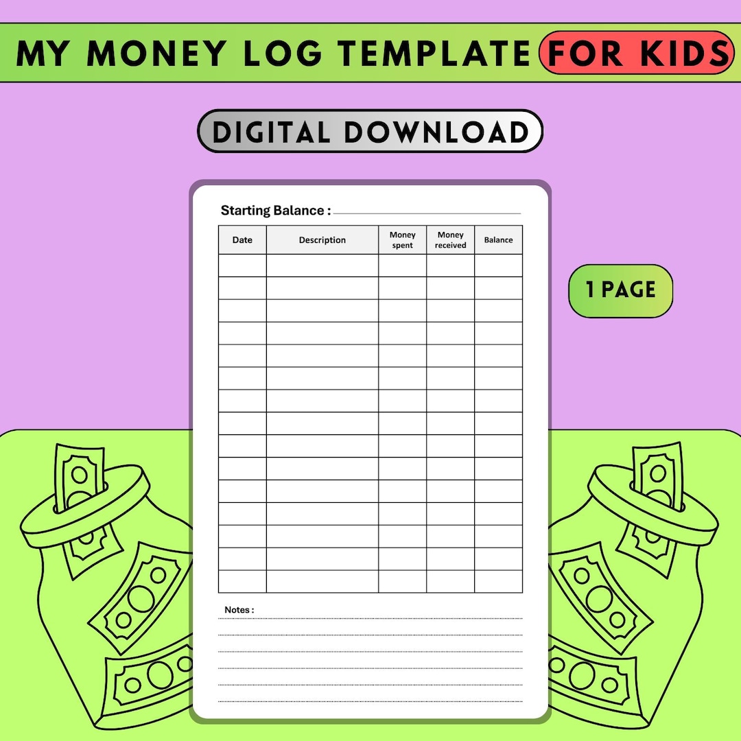 My Money Log Printable for Kids, Savings Tracker, Allowance & Spending ...
