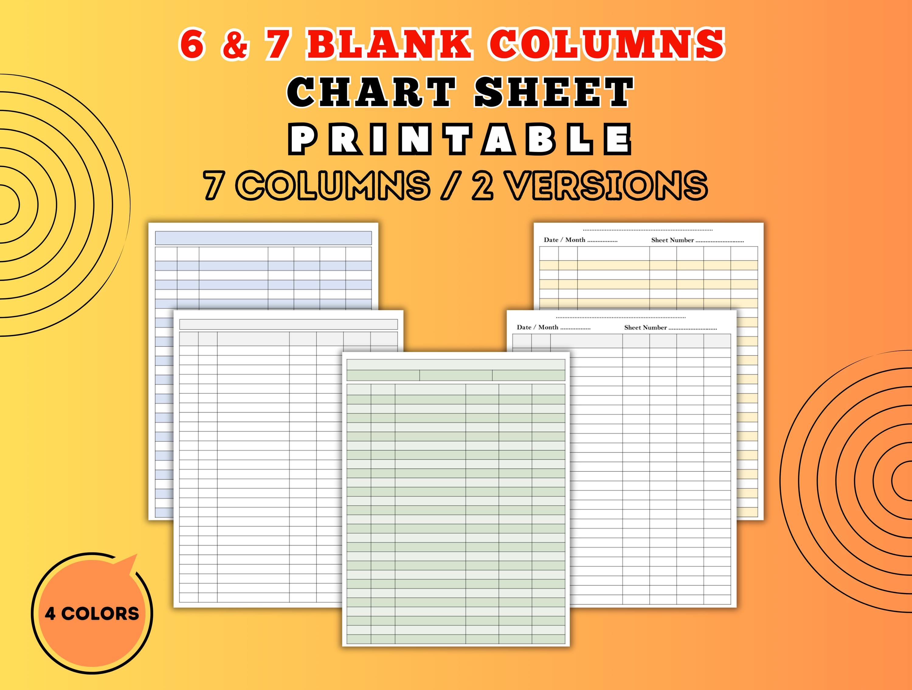 Blank Column Chart Printable: 6 & 7 Columns (US Letter) (digital ...