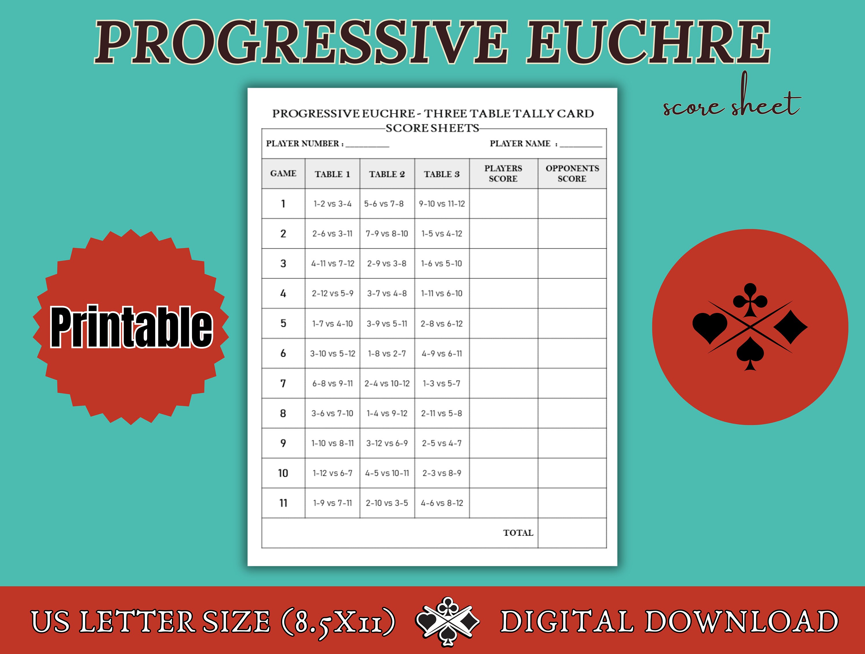 Progressive Euchre Score Sheets: 3-table Tally Cards (PDF, PNG) - Etsy