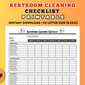 Restroom Cleaning Checklist Printable, Bathroom Checklist for Home ...