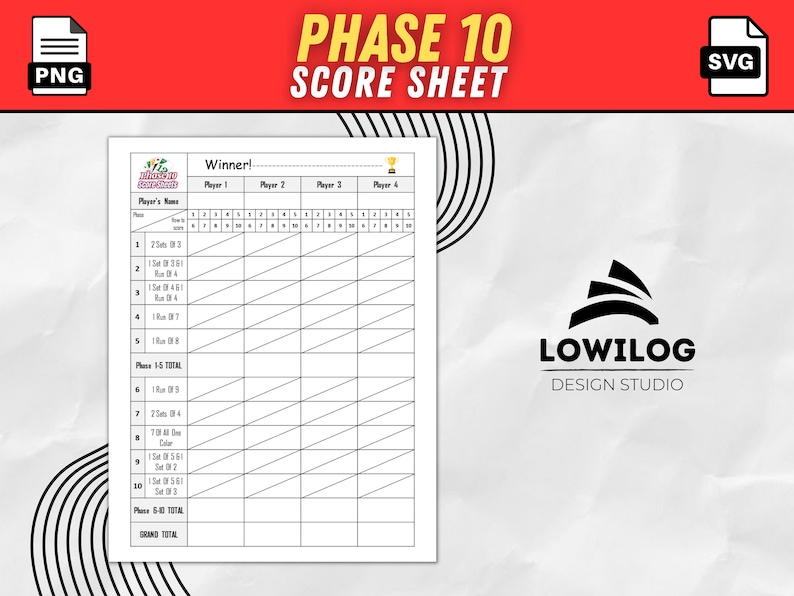 Printable Phase 10 Card Game Score Sheet, Phase Ten Dice Game Record ...