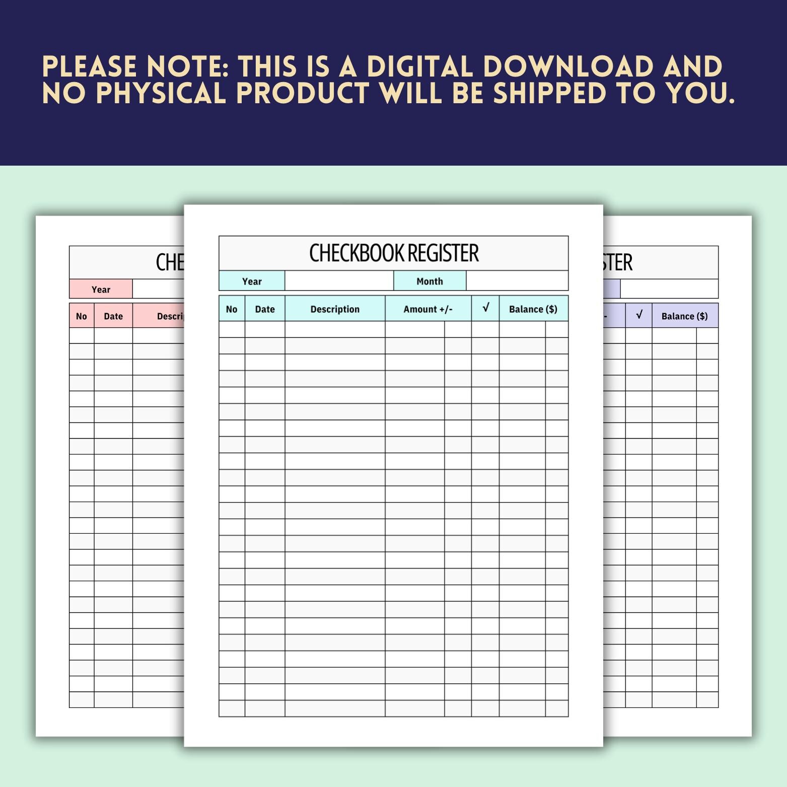 Checkbook Register Printable: Transaction Tracker (PDF & PNG) - Etsy
