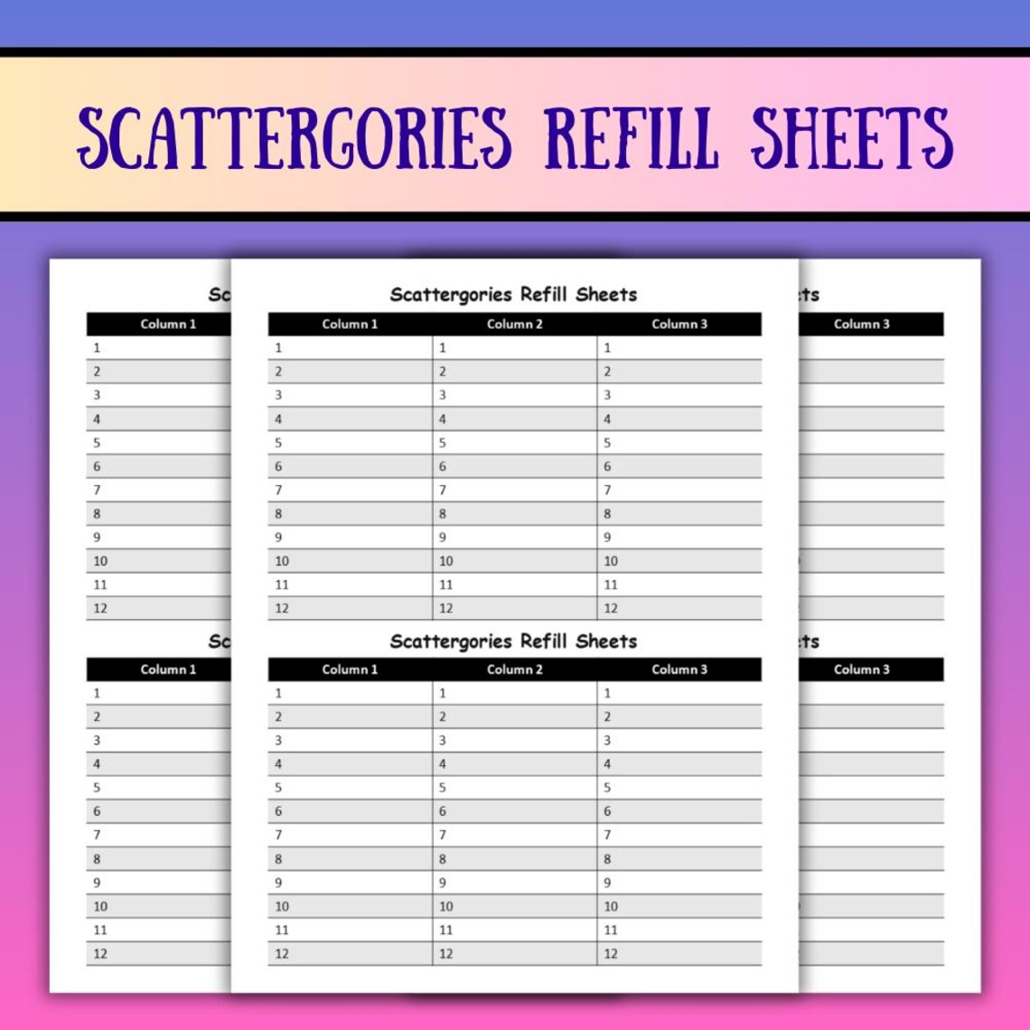 Scattergories Refill Sheets, Score Sheets, Refill Sheets, Scattergories ...