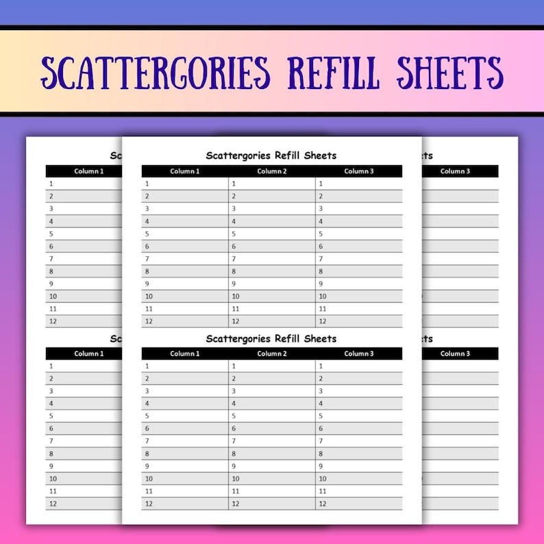 Scattergories Refill Sheets, Score Sheets, Refill Sheets, Scattergories ...