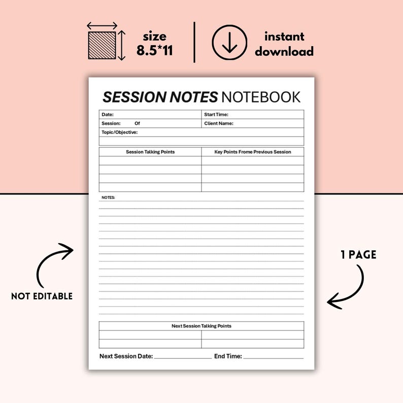 Therapist Session Notes Template: Counseling Client Record (PDF, PNG ...