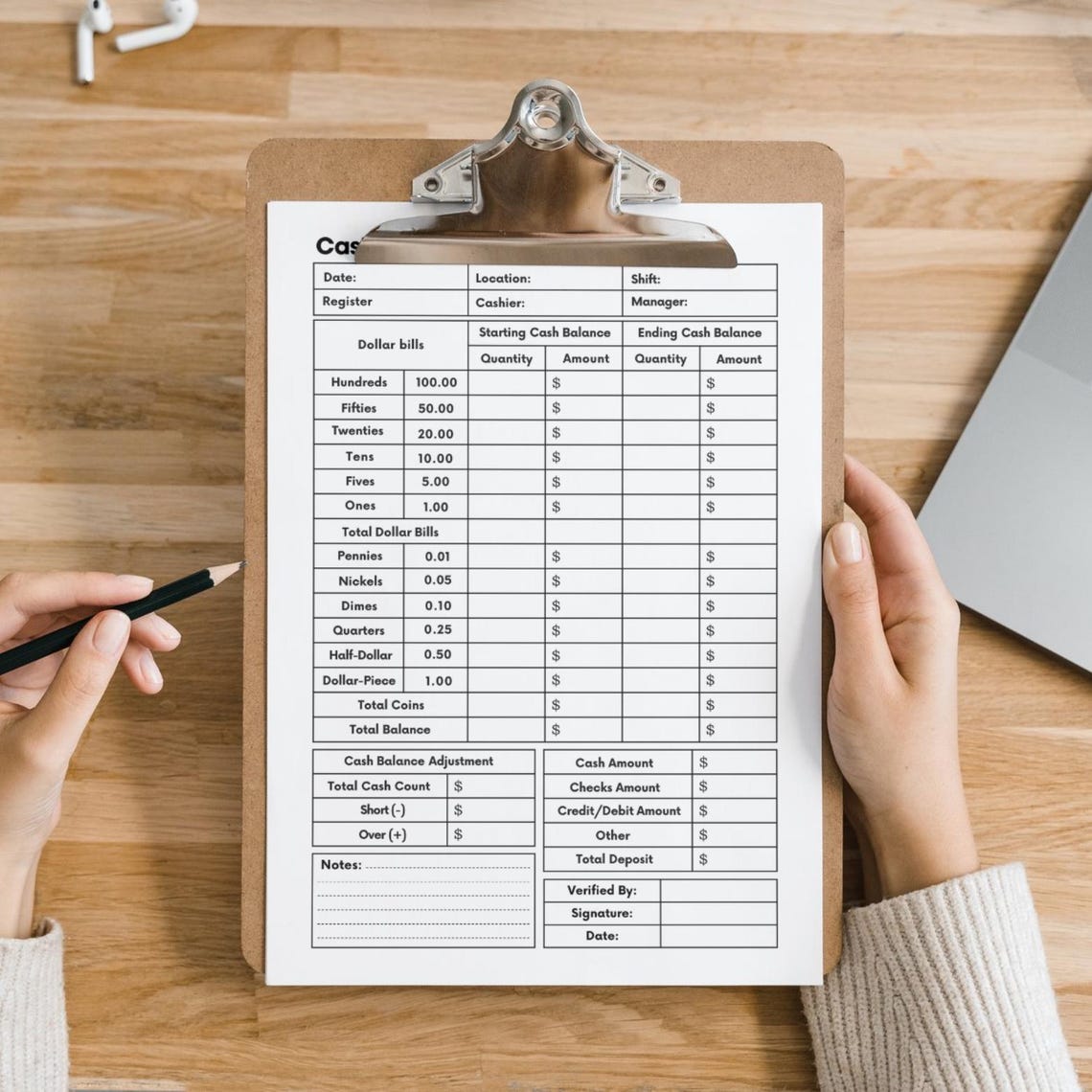 Cash Register Balance Sheet Printable, Daily Cash Log, Cash Drawer ...