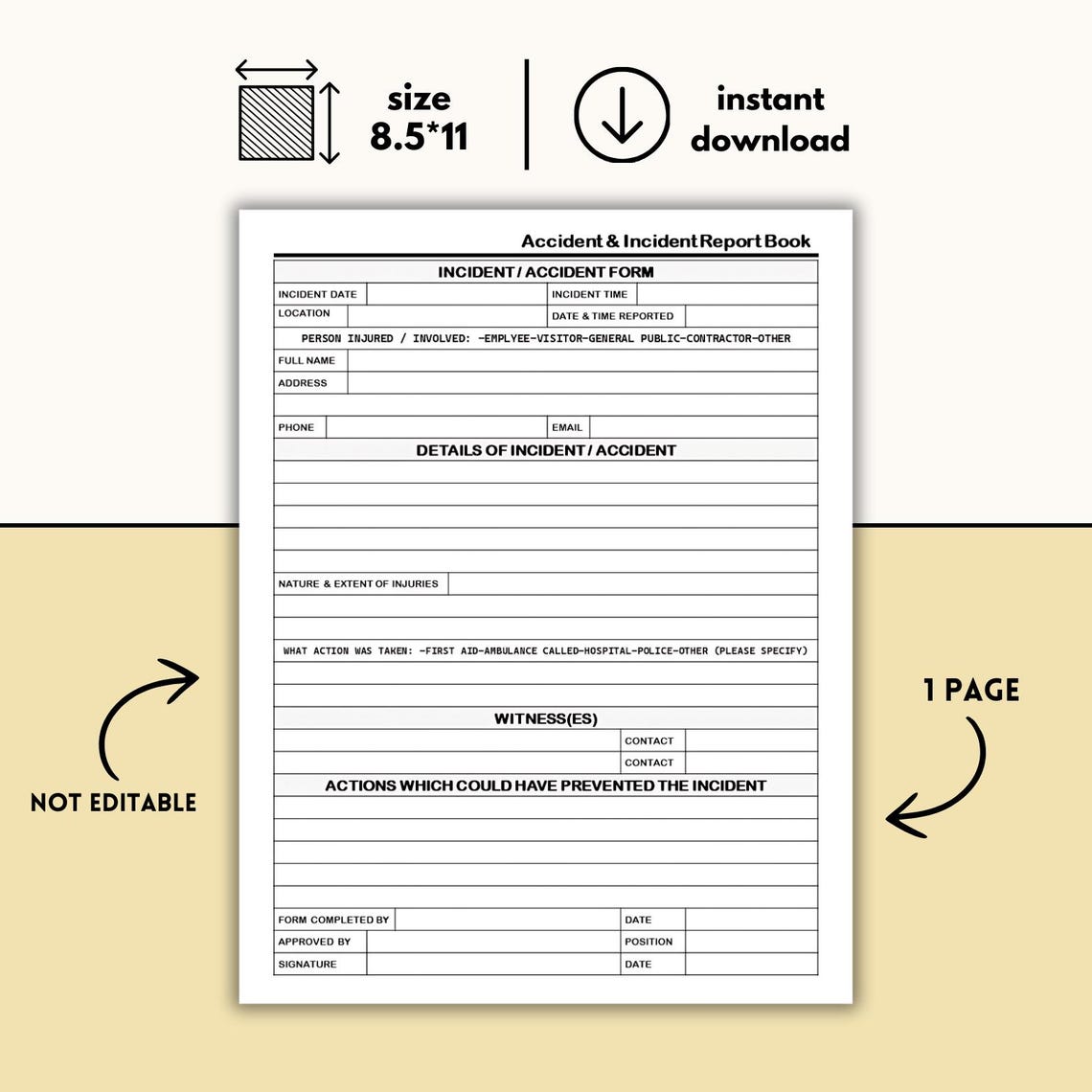 Accident and Incident Report Template: Workplace Injury Form (PDF & PNG ...