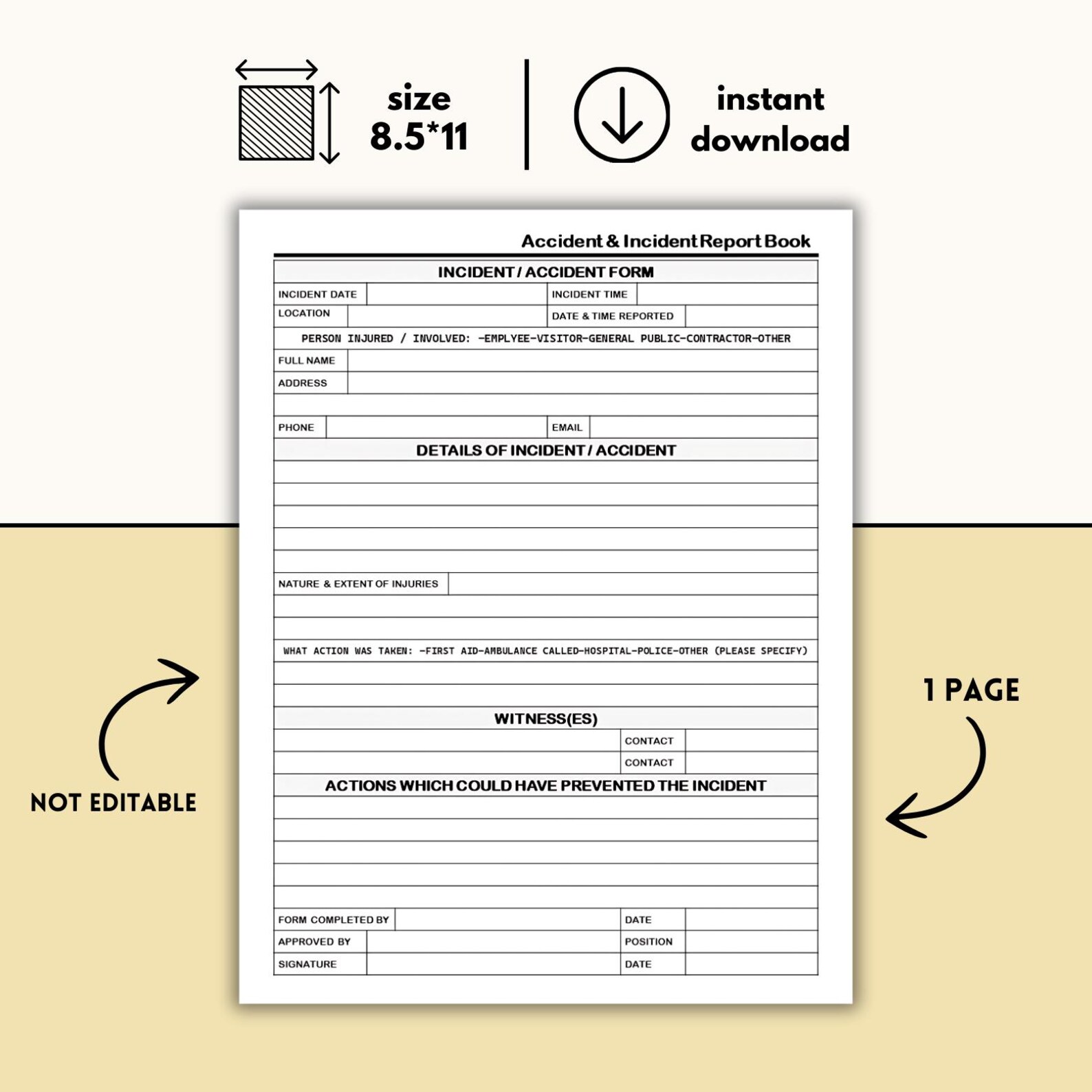 Accident and Incident Report Template: Workplace Injury Form (PDF & PNG ...