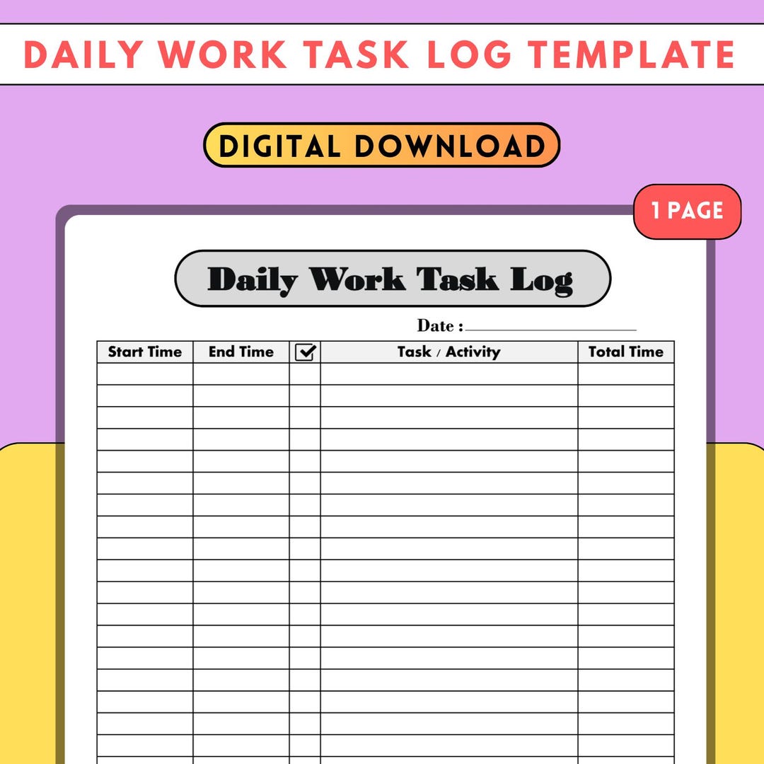 Daily Work Task Log Printable, Time Management Tracker PDF, Employee ...
