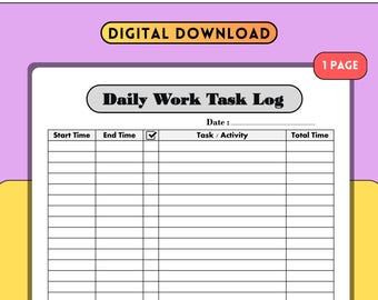Daily Work Task Log Printable, Time Management Tracker PDF, Employee ...
