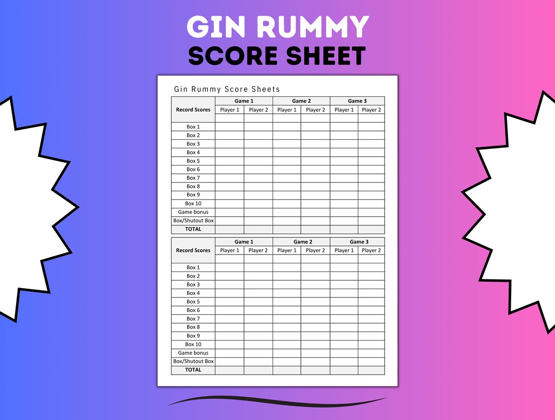 Gin Rummy Score Card - Gin Rummy Score Keeper - Gin Rummy Score Pads ...