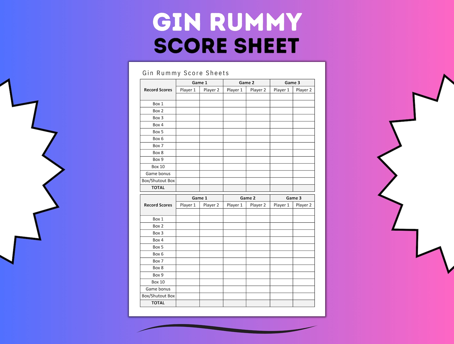 Gin Rummy Score Card - Gin Rummy Score Keeper - Gin Rummy Score Pads ...