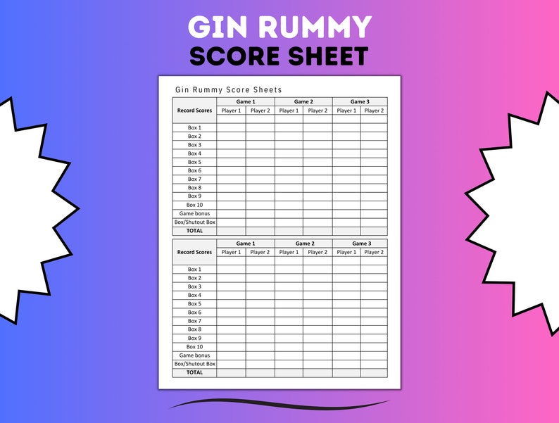Gin Rummy Score Card - Gin Rummy Score Keeper - Gin Rummy Score Pads ...