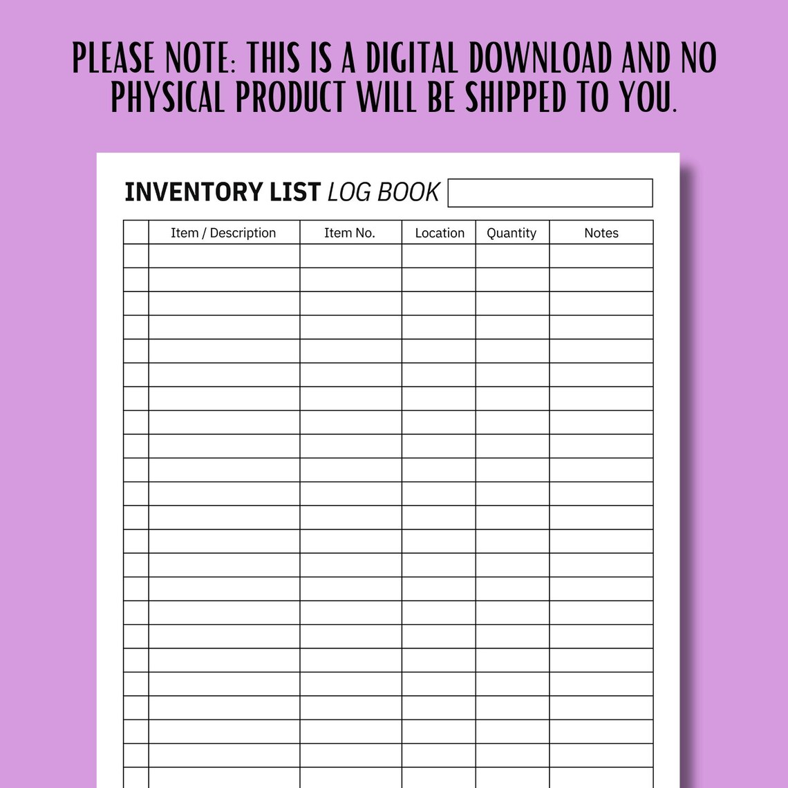 Inventory List Log Template: Small Business Organizer (PDF, PNG) - Etsy