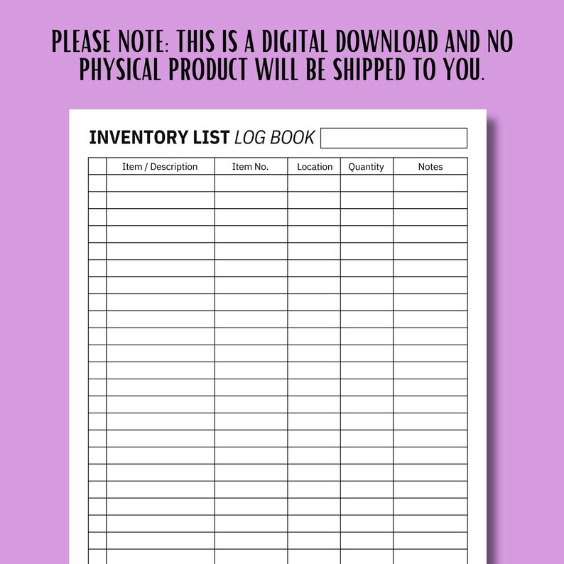 Inventory List Log Template: Small Business Organizer (PDF, PNG) - Etsy