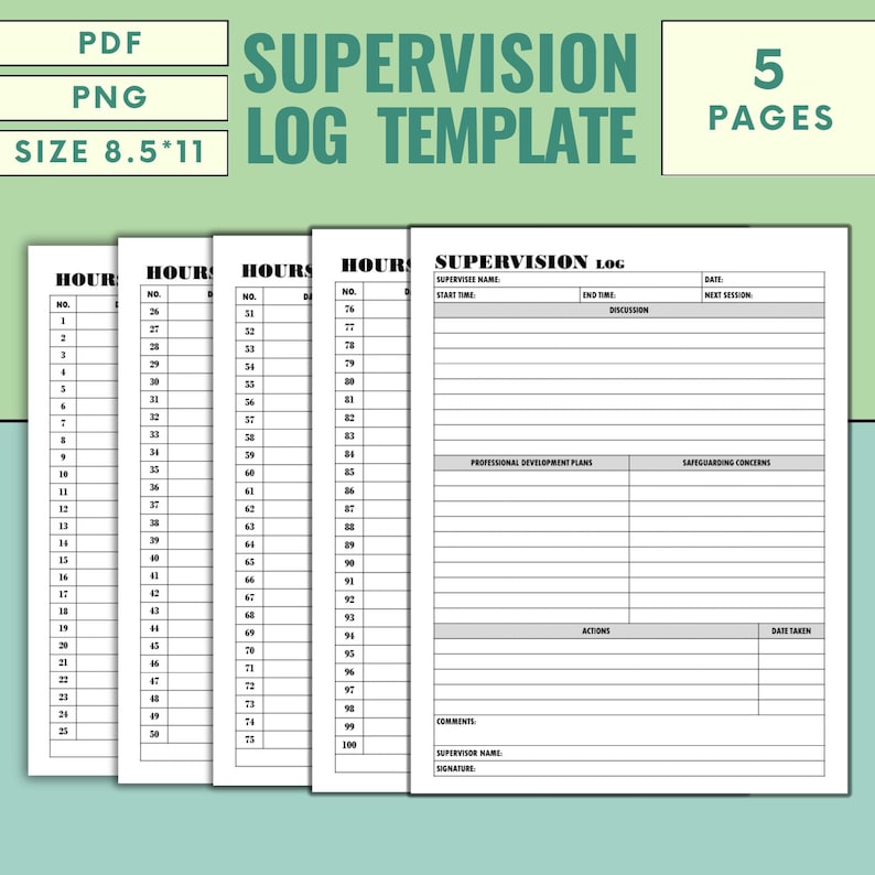Clinical Supervision Log Template: Session Form & Hours Tracker (PDF ...