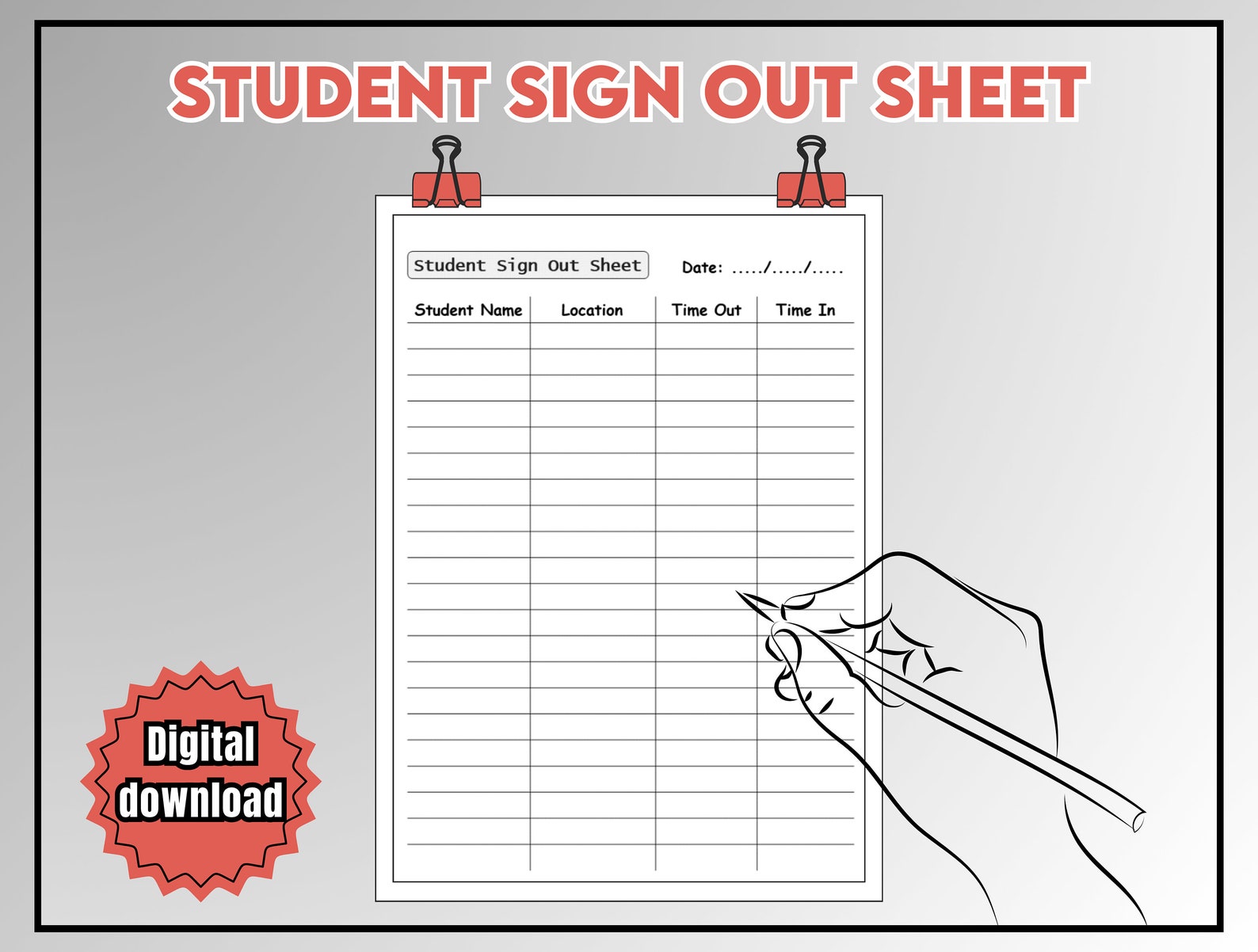 Student Sign Out Sheet: Classroom Sign In/out Forms (PDF, PNG) - Etsy