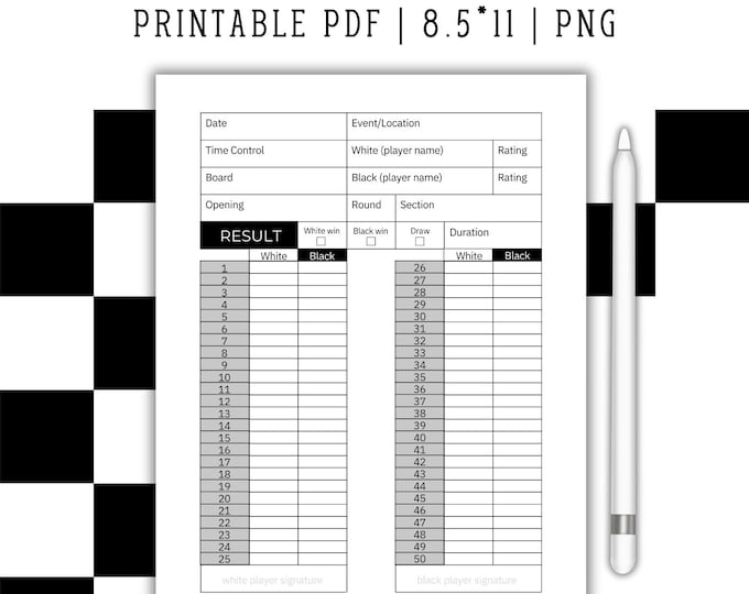 Printable Chess Score Sheet Template (PDF & PNG) - Etsy