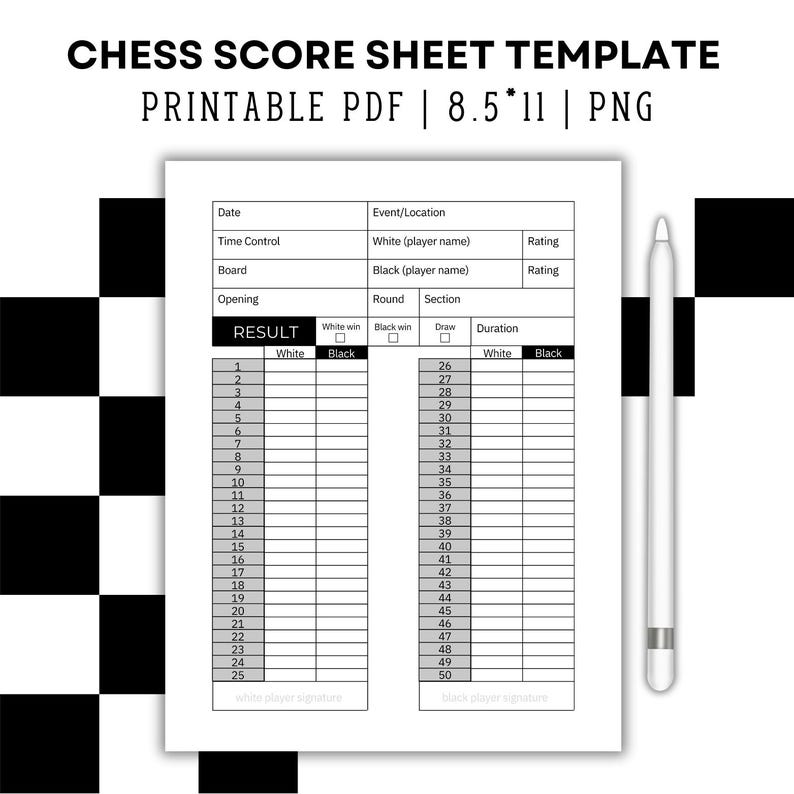Printable Chess Score Sheet Template (PDF & PNG) - Etsy
