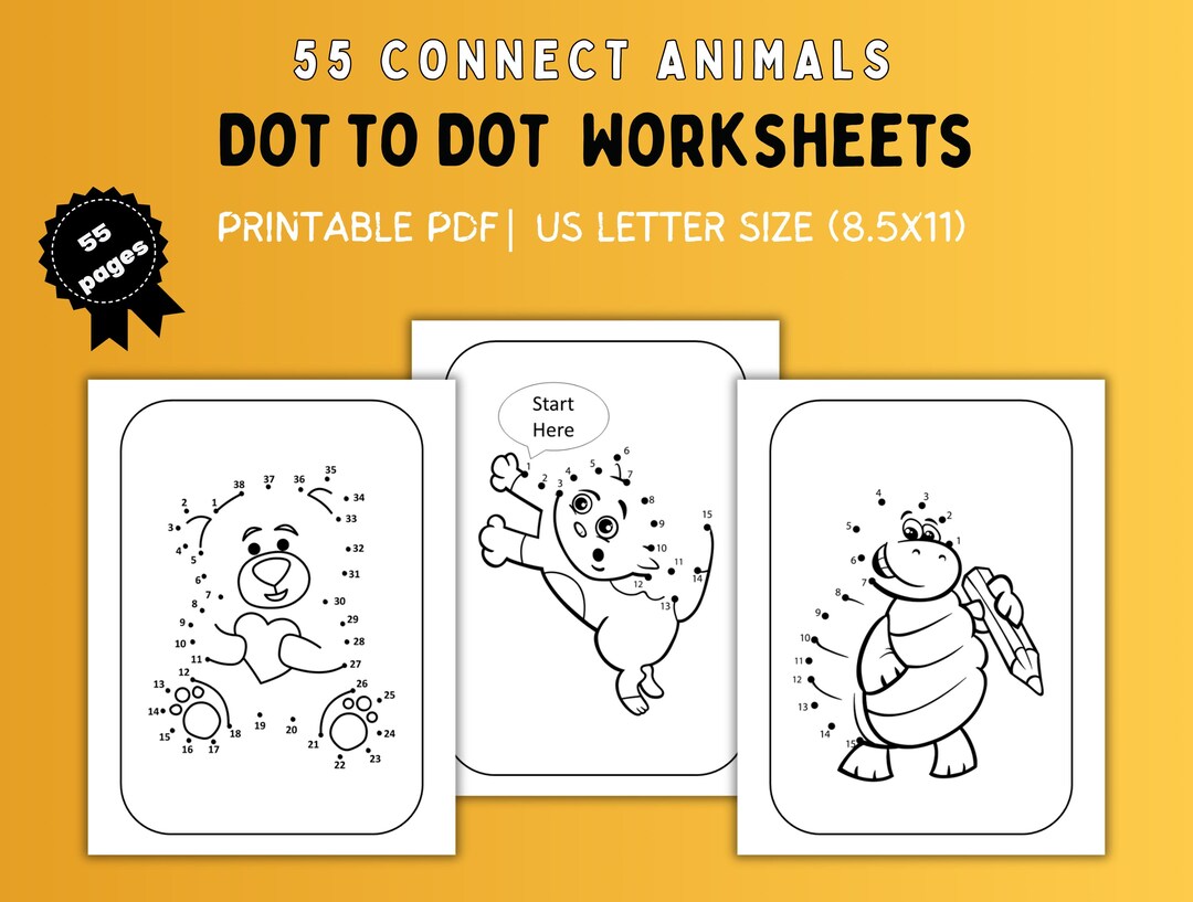55 Connect Animals Dot to Dot Worksheets, Dot to Dot Printable Book for ...