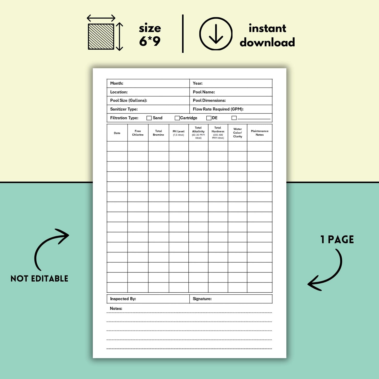 Pool Maintenance Template: Residential Pool Checklist (PDF & PNG) - Etsy