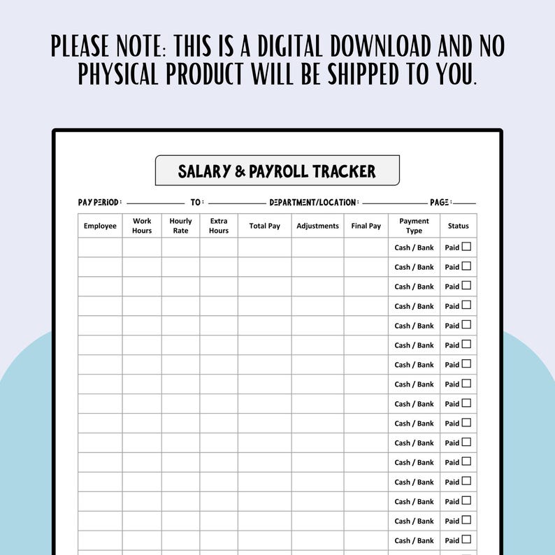 Salary and Payroll Tracker, Employee Payroll Log, Weekly Payroll ...