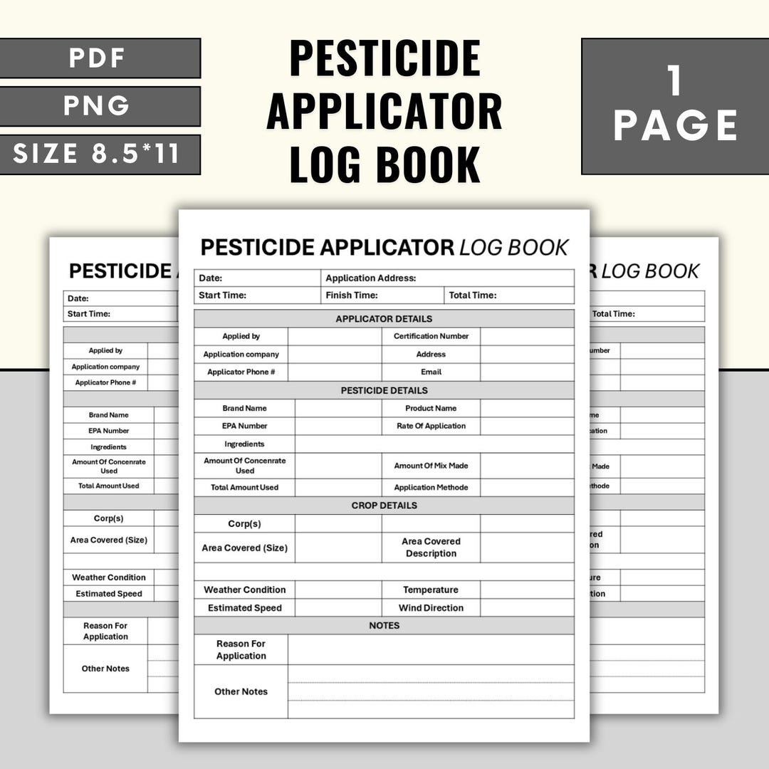 Pesticide Applicator Log Template : Chemical Application Record (PDF ...