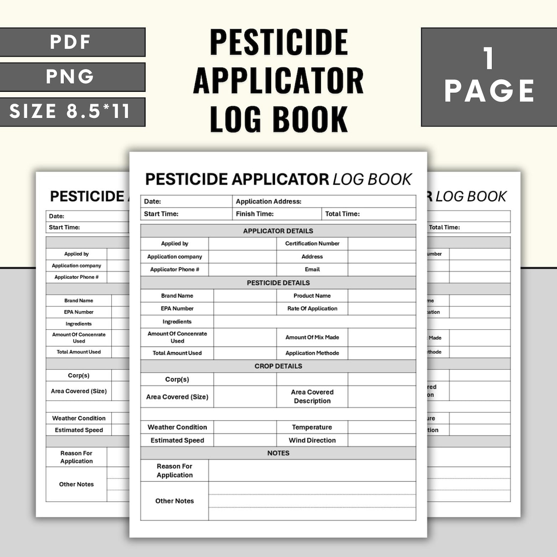 Pesticide Applicator Log Template : Chemical Application Record (PDF ...