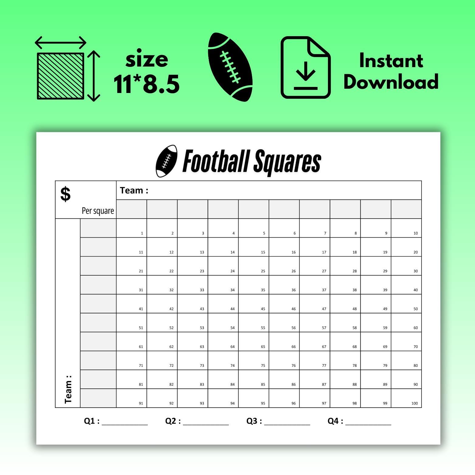 Football Squares Printable | 100 Square Grid Game | Super Bowl Office ...