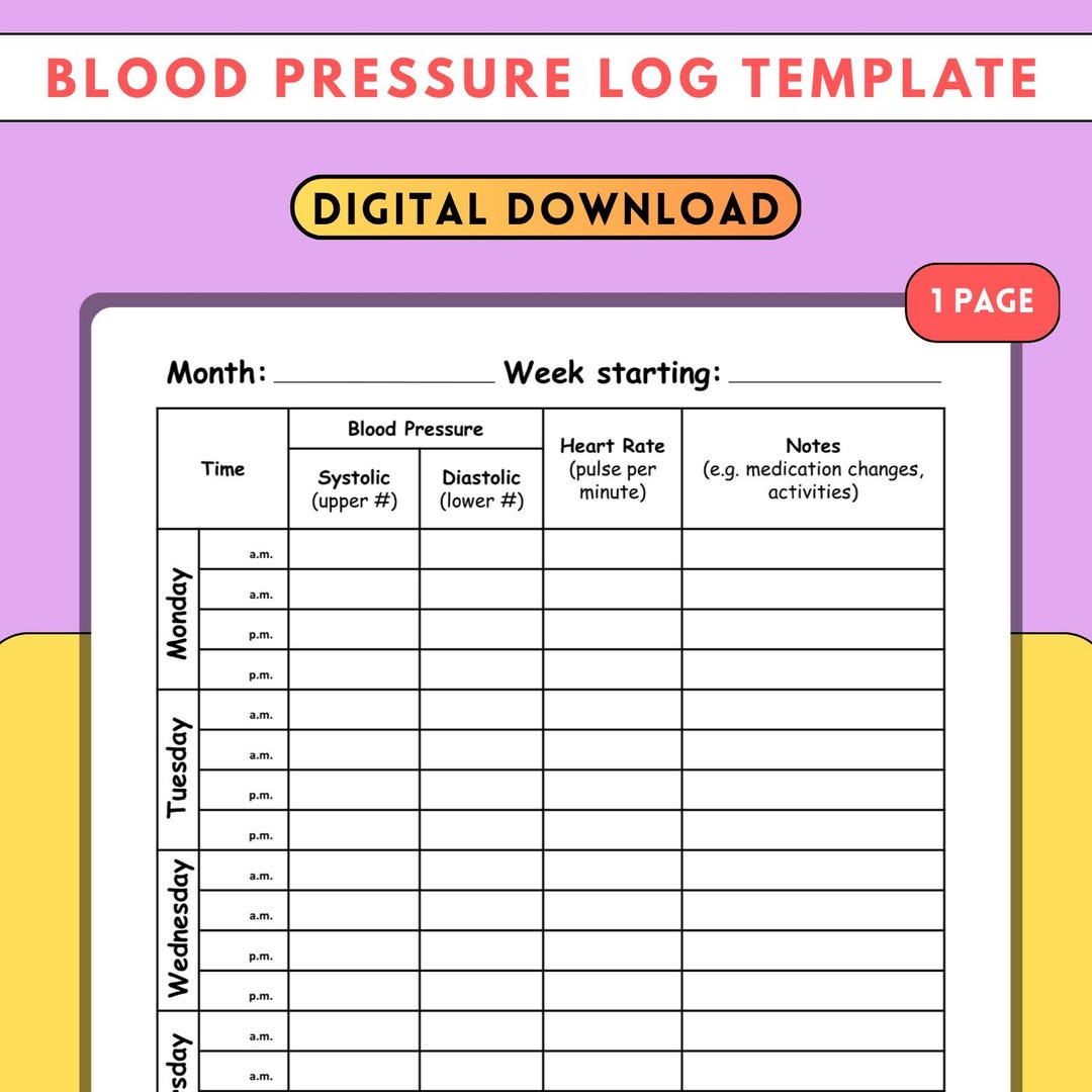 Blood Pressure Log Printable, Daily BP Tracker Sheet, Blood Pressure ...