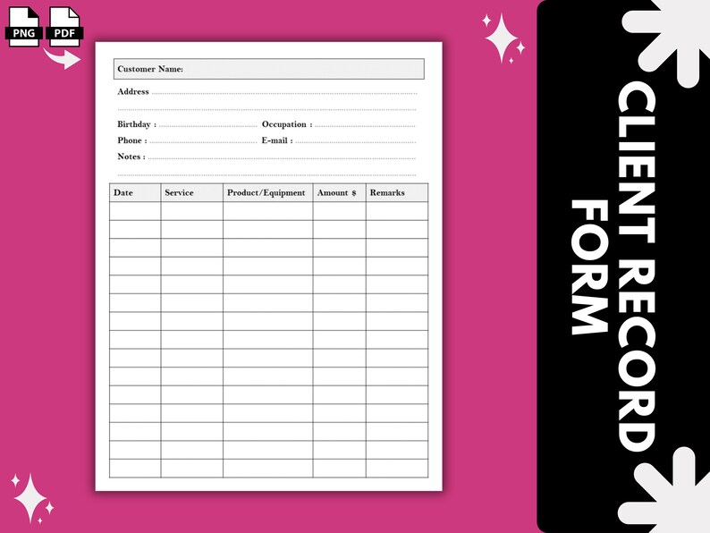 Client Records Organize,1 Page Fillable PDF, Client Intake Form ...