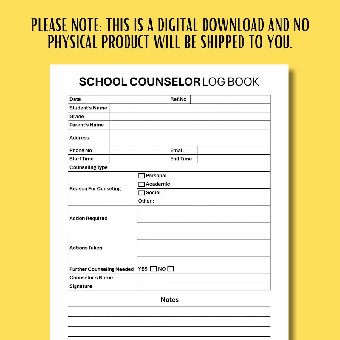 School Counselor Log Book Template (PDF, PNG) - Etsy