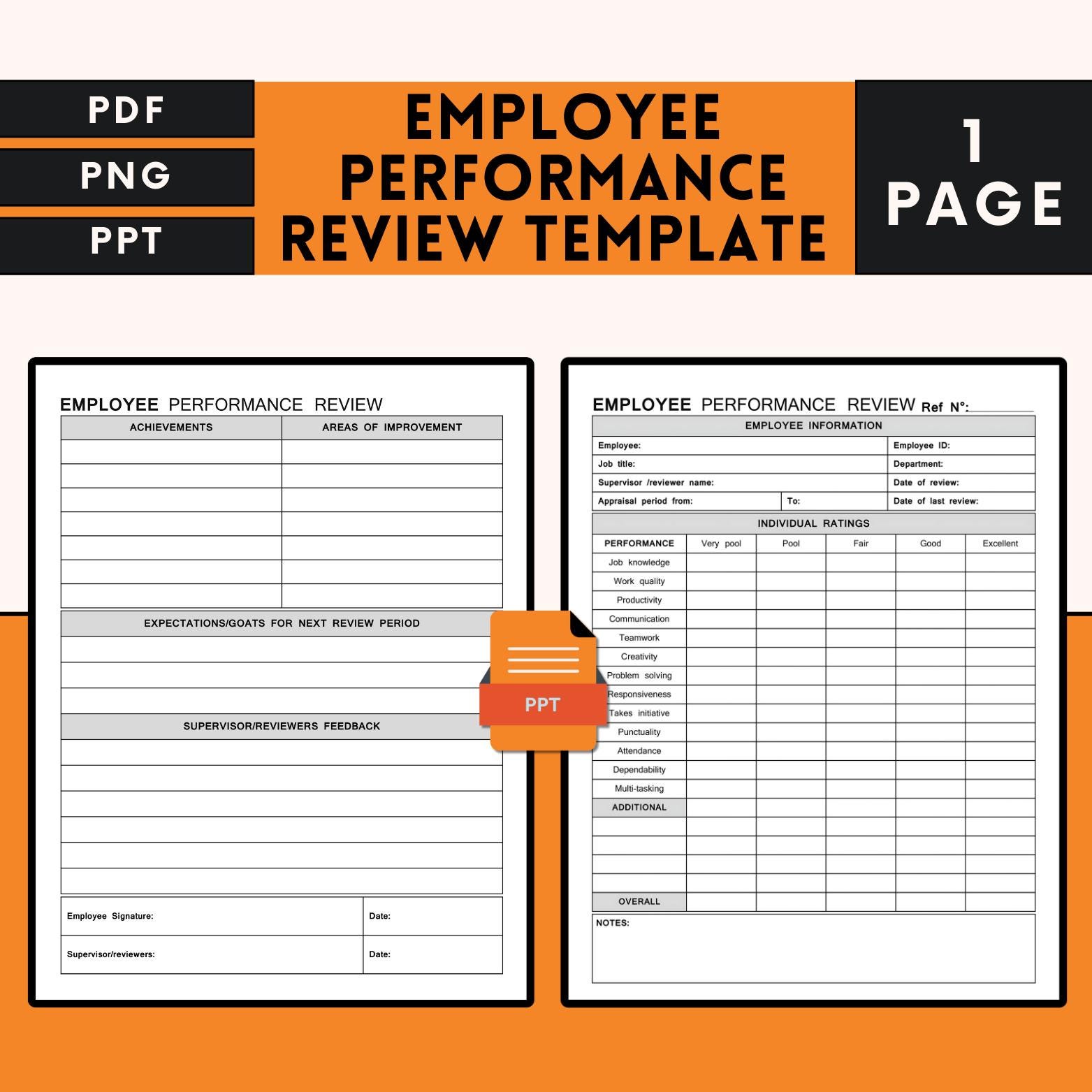 Employee Performance Review Template, Employee Evaluation, Human ...