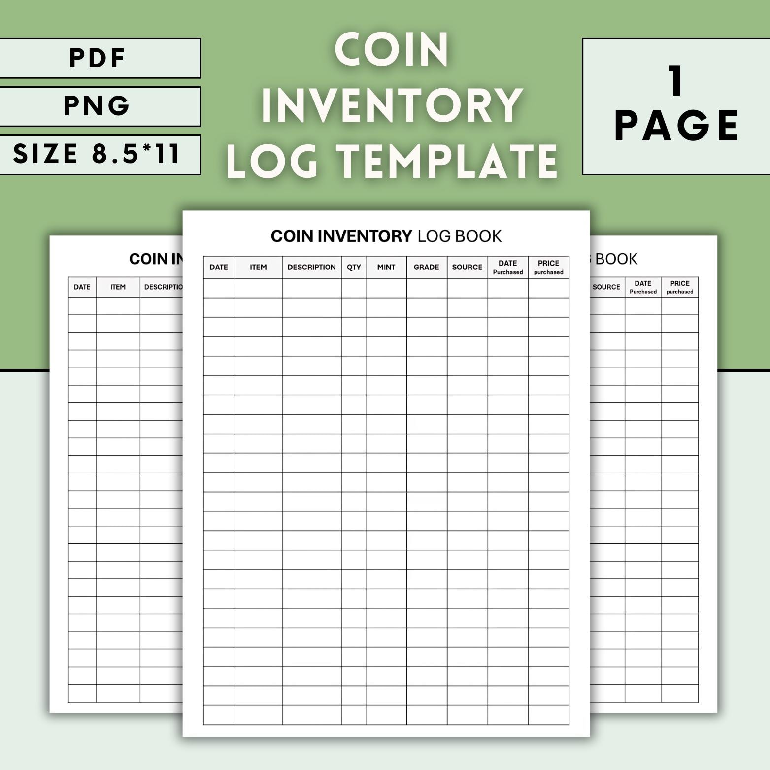Coin Collection Inventory Log Template PDF & PNG, Coin Tracker for ...