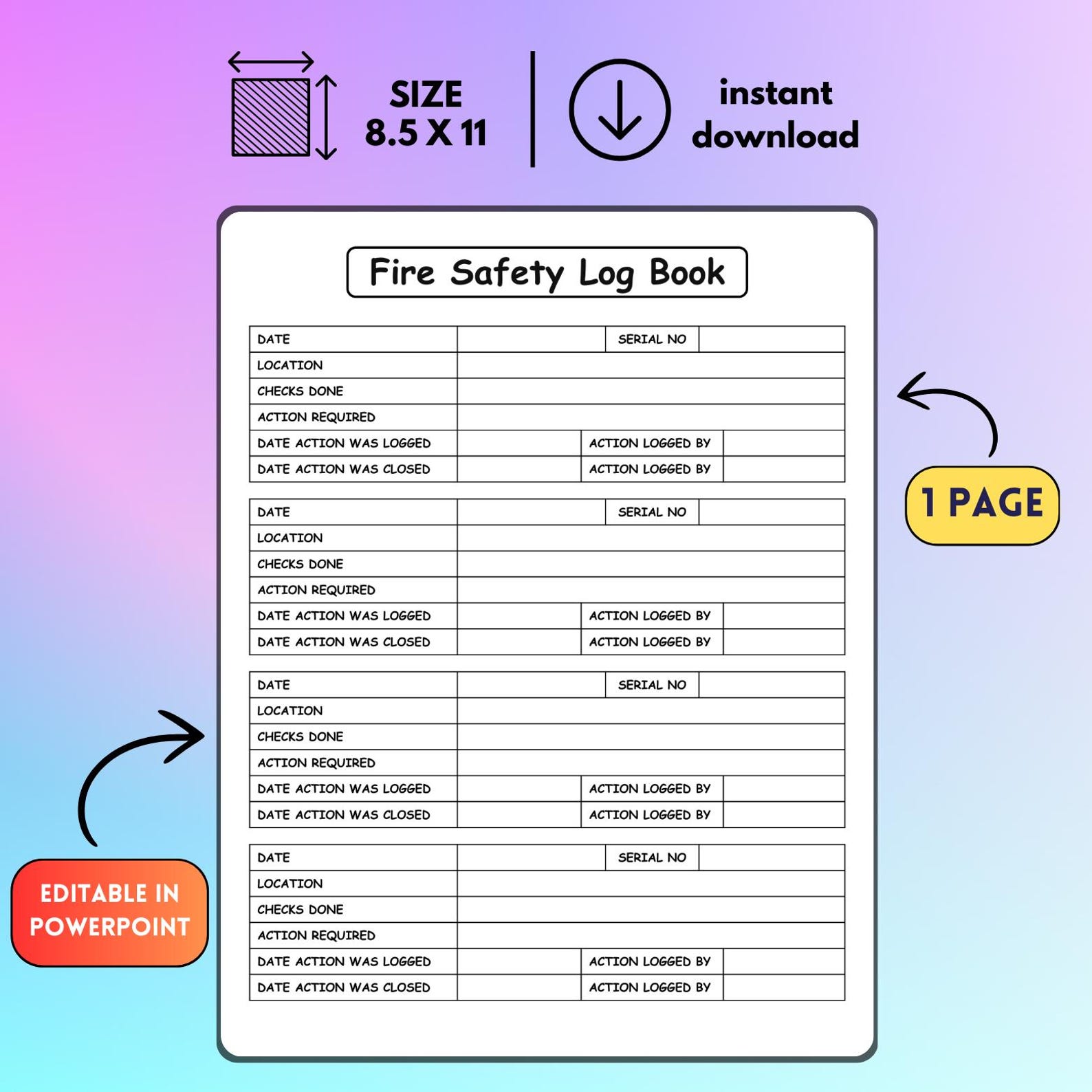 Fire Safety Log Template, Emergency Evacuation Log Template, Safety ...