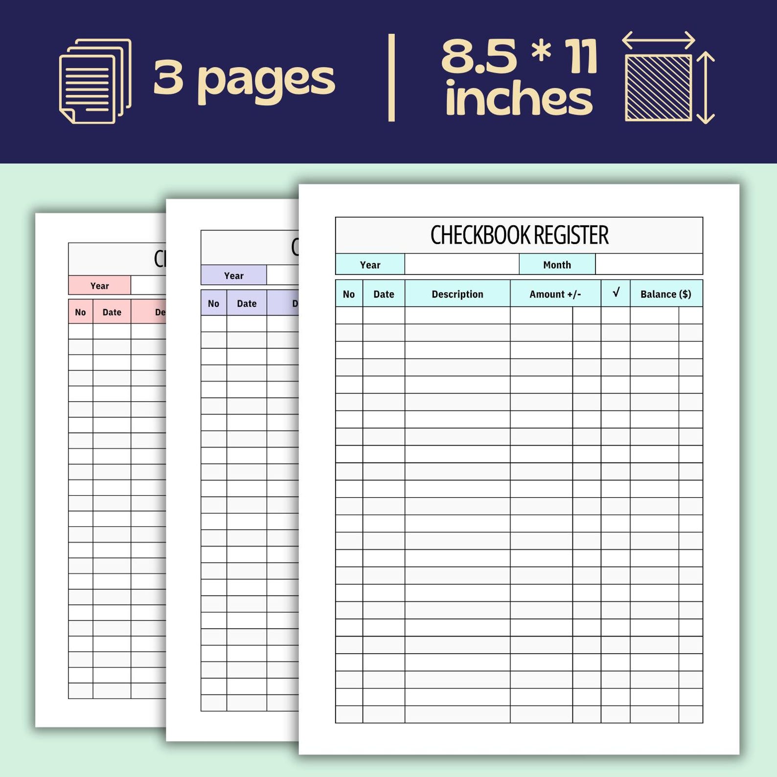 Checkbook Register Printable: Transaction Tracker (PDF & PNG) - Etsy