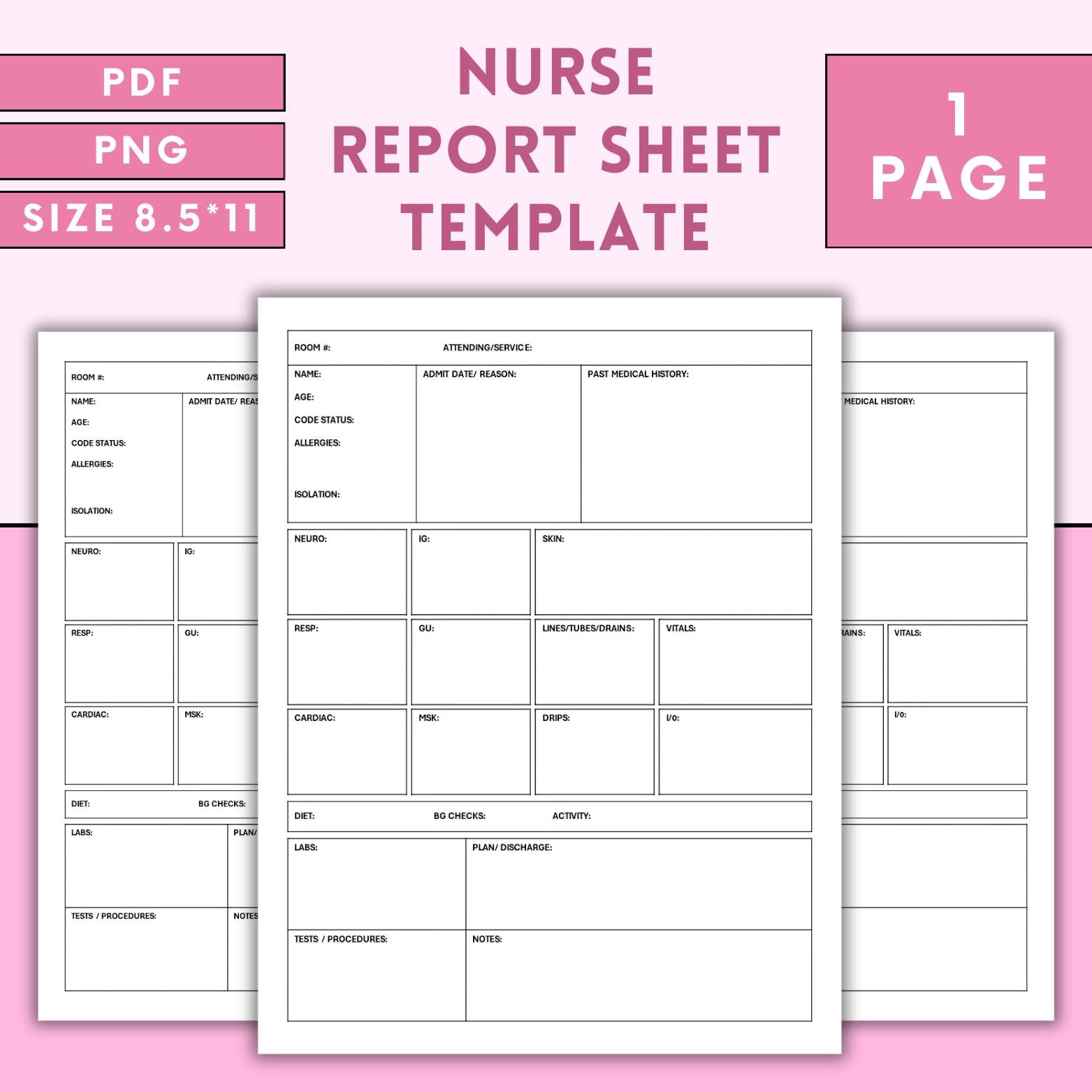 Nurse Report Sheet Template: Patient Care, Med Surg (PDF & PNG) - Etsy