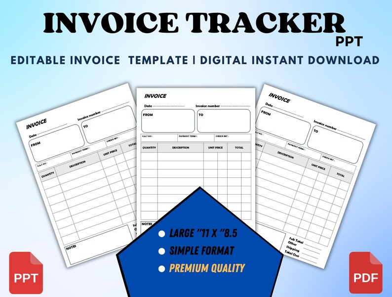 Invoice Tracker Template: Editable Business Invoice (PPT, PDF, PNG) - Etsy