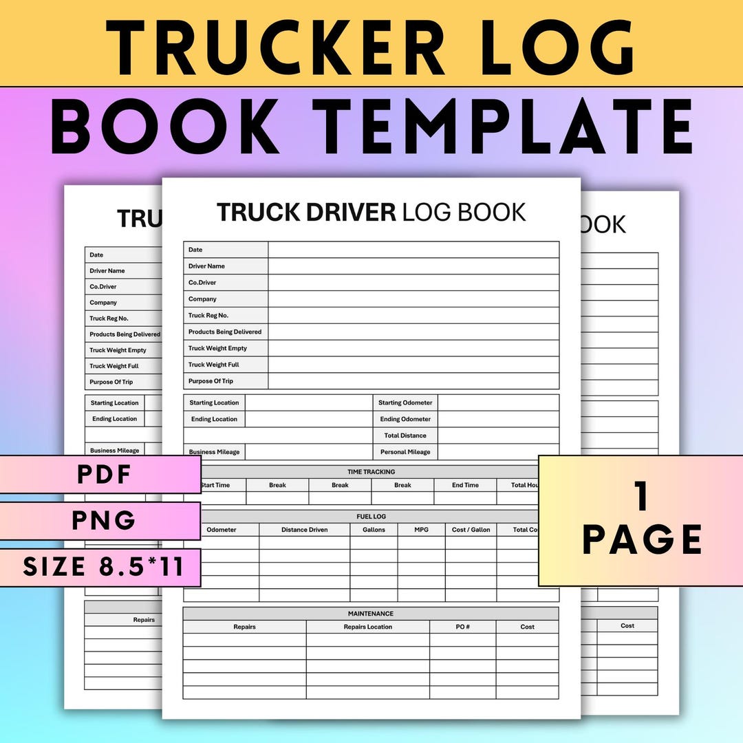Truck Maintenance Tracker | Editable Driver Log Sheet | Daily Trip ...