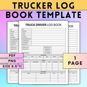 Trucker Log Book Template, Truck Driver Daily Trip Sheet Template, USA ...
