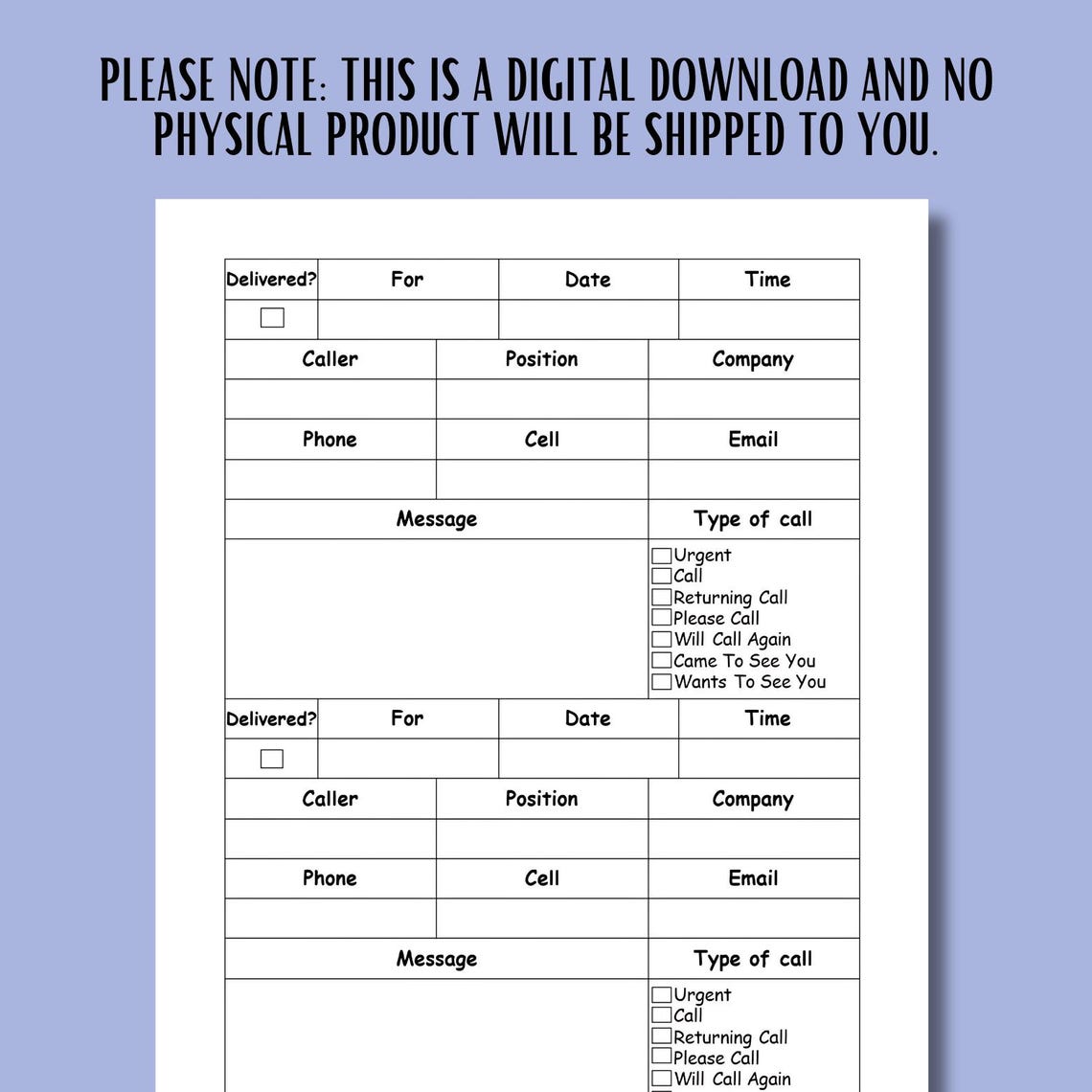 Phone Call Log Template: Small Business Notes (PDF, PNG) - Etsy