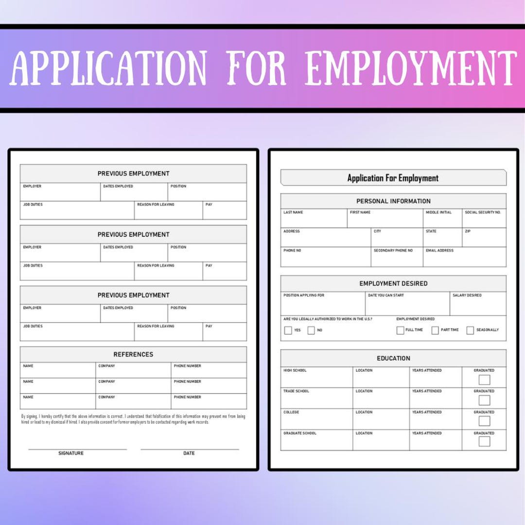 Job Application Form Printable | Small Business Hiring Template ...
