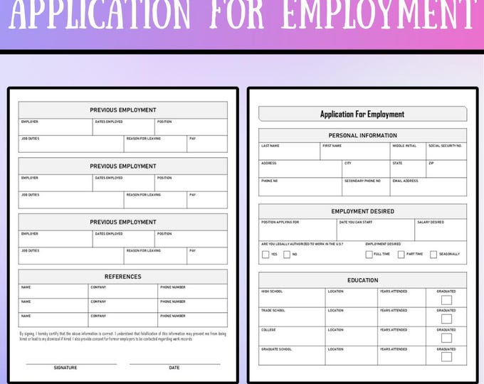 Job Application Form: Small Business Employee Printable (PDF & PPTX) - Etsy