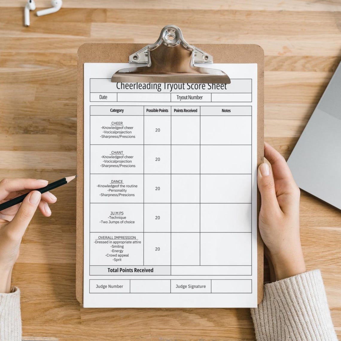 Cheerleading Tryout Score Sheet, Cheer Evaluation Sheets, Cheerleader ...