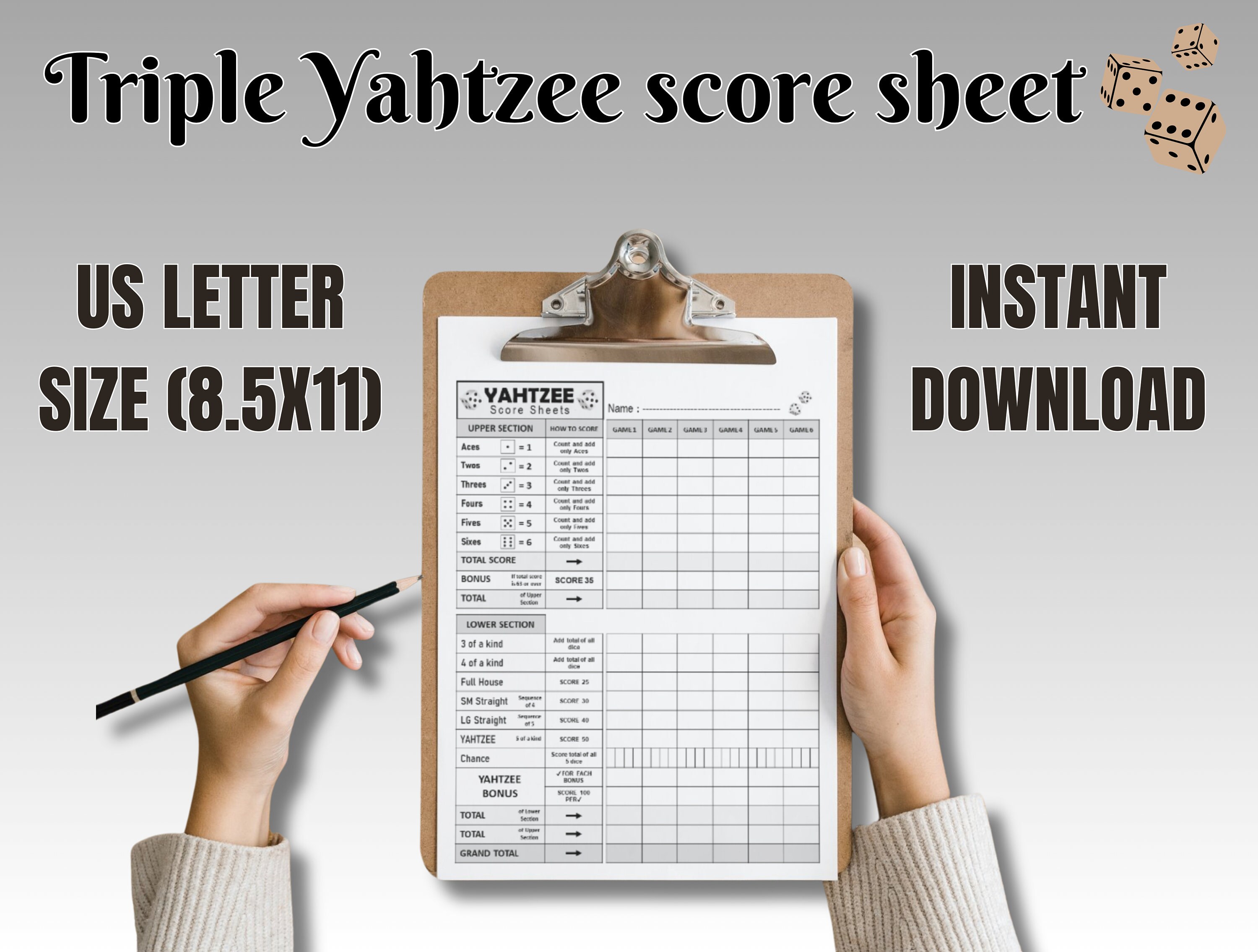 Triple Yahtzee Score Sheets, Yahtzee Score Card, Yahtzee Score Pad ...