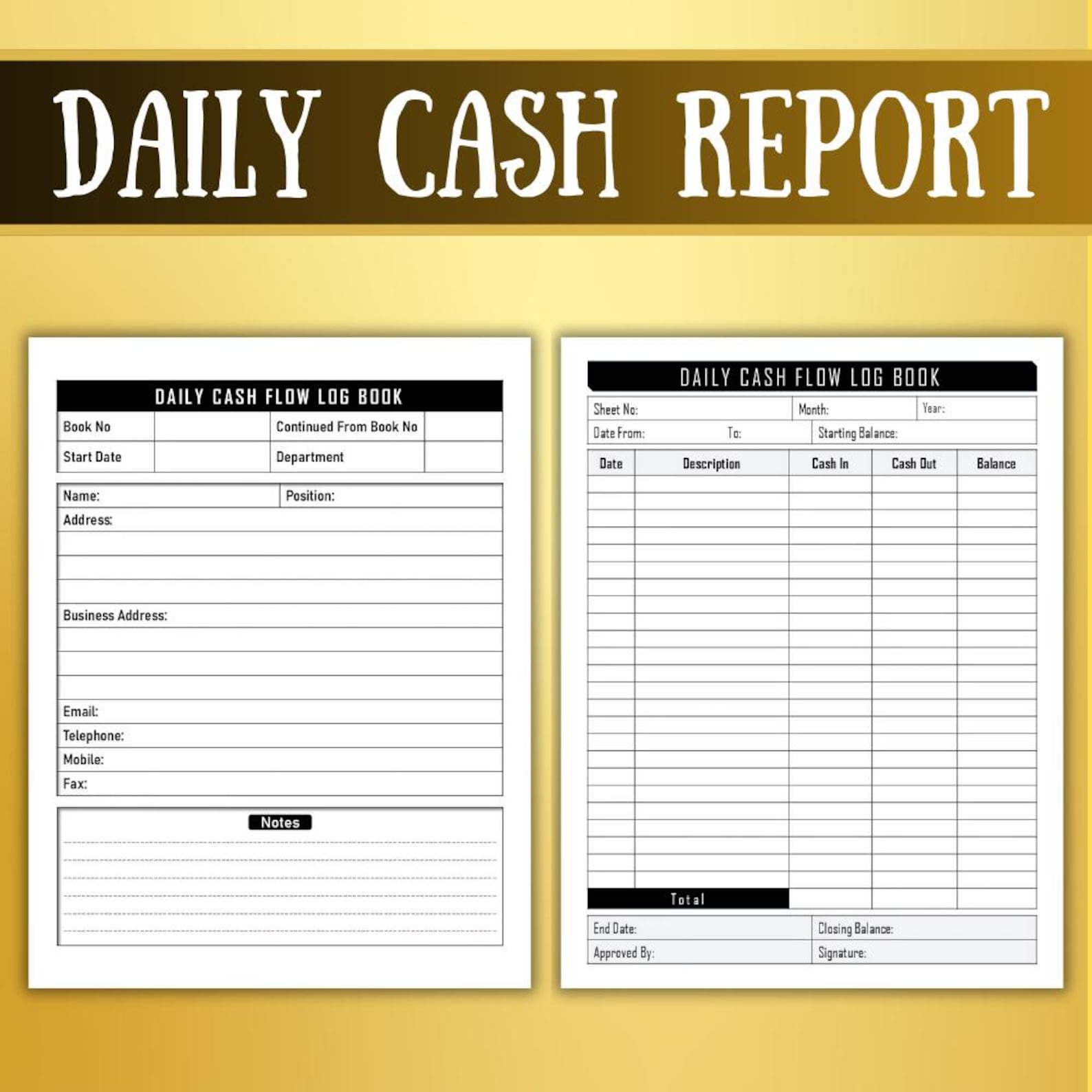 Daily Cash Flow Log: Petty Cash Tracker (PDF, PNG, PPTX) - Etsy