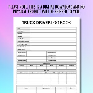 Truck Maintenance Tracker | Editable Driver Log Sheet | Daily Trip ...