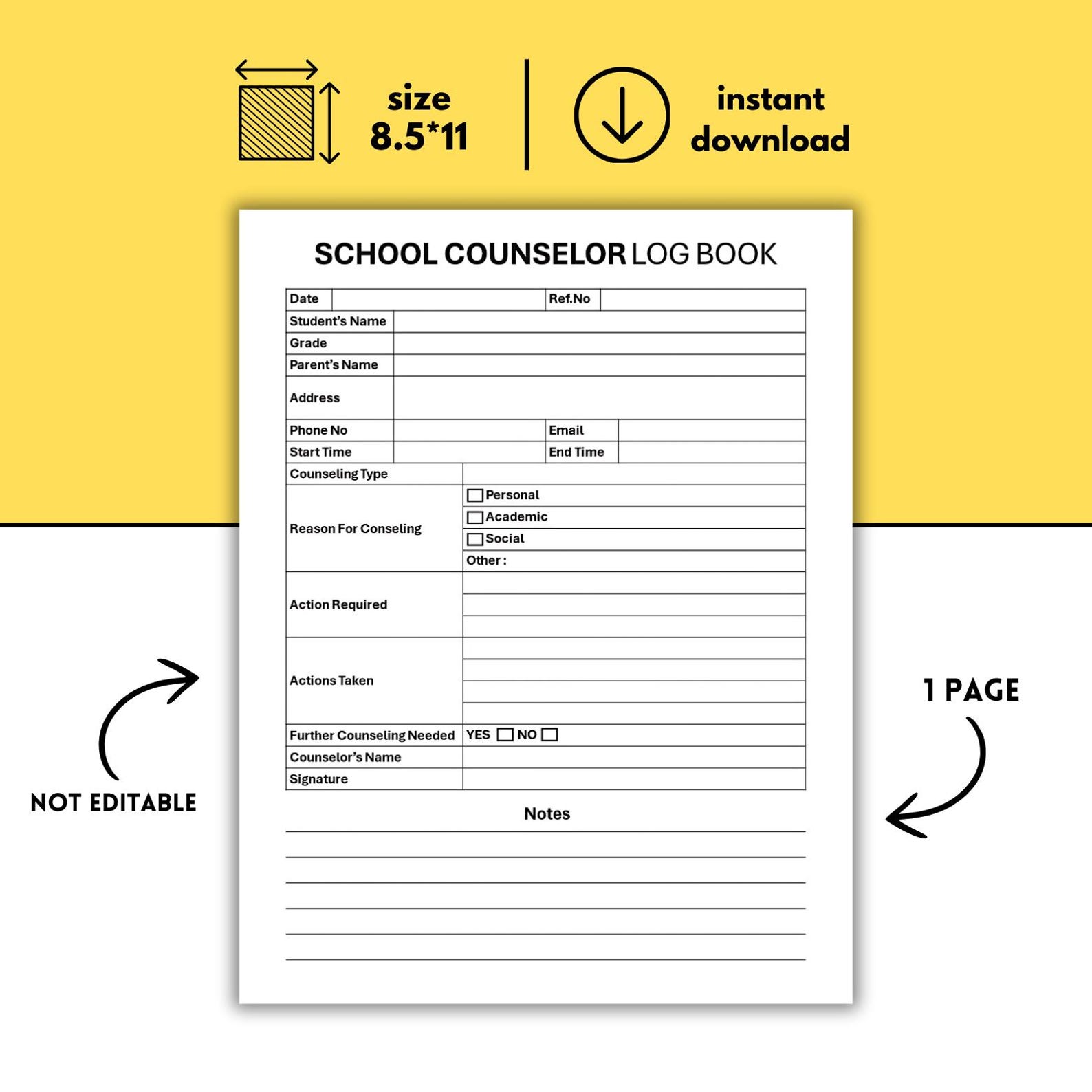 School Counselor Log Book Template (PDF, PNG) - Etsy