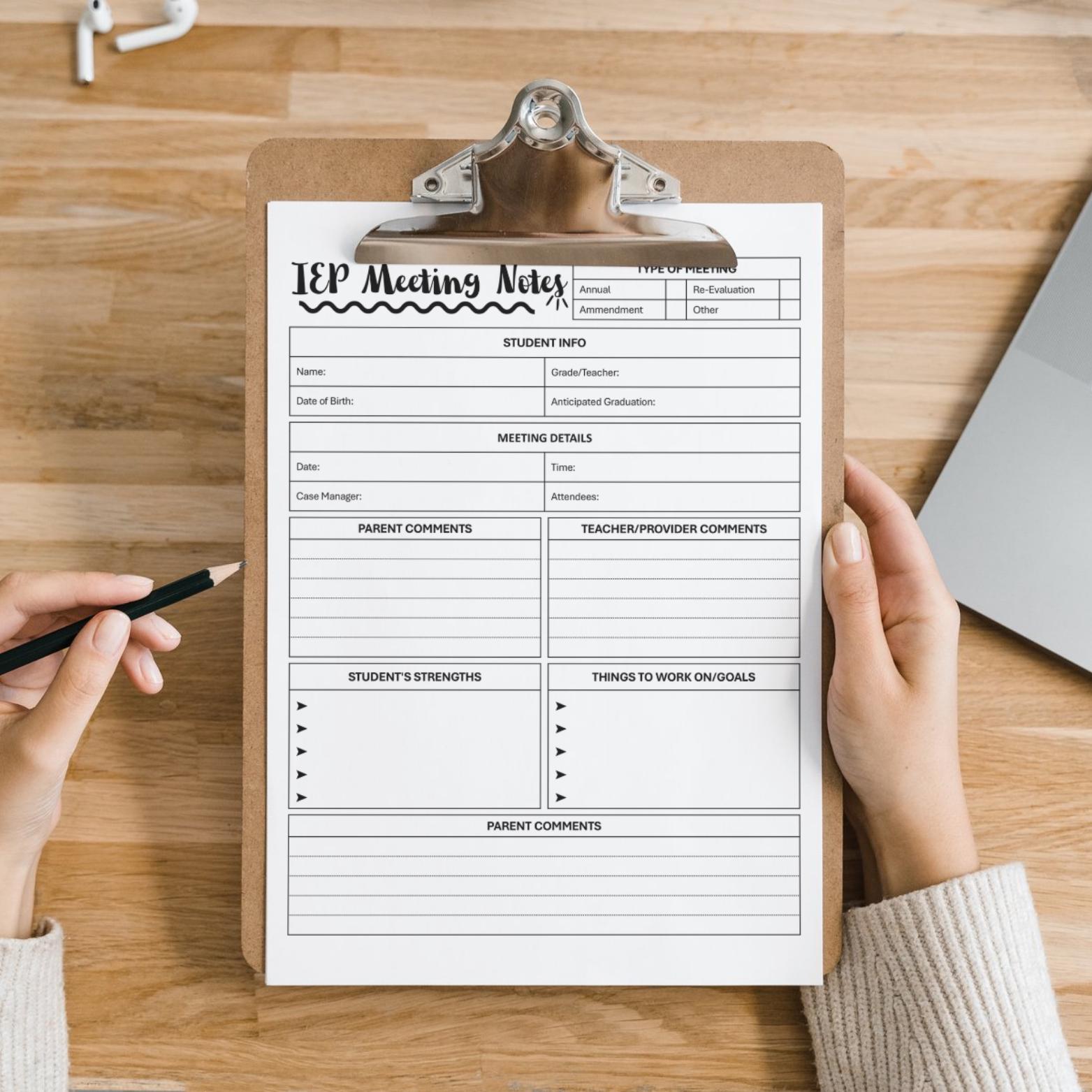 IEP Meeting Notes Template | Editable Special Education Planner ...